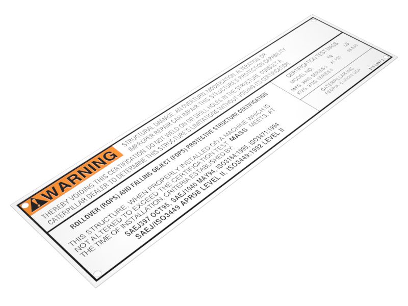 215-6397: Rollover Protective Structure Warning Plate | CATCorp